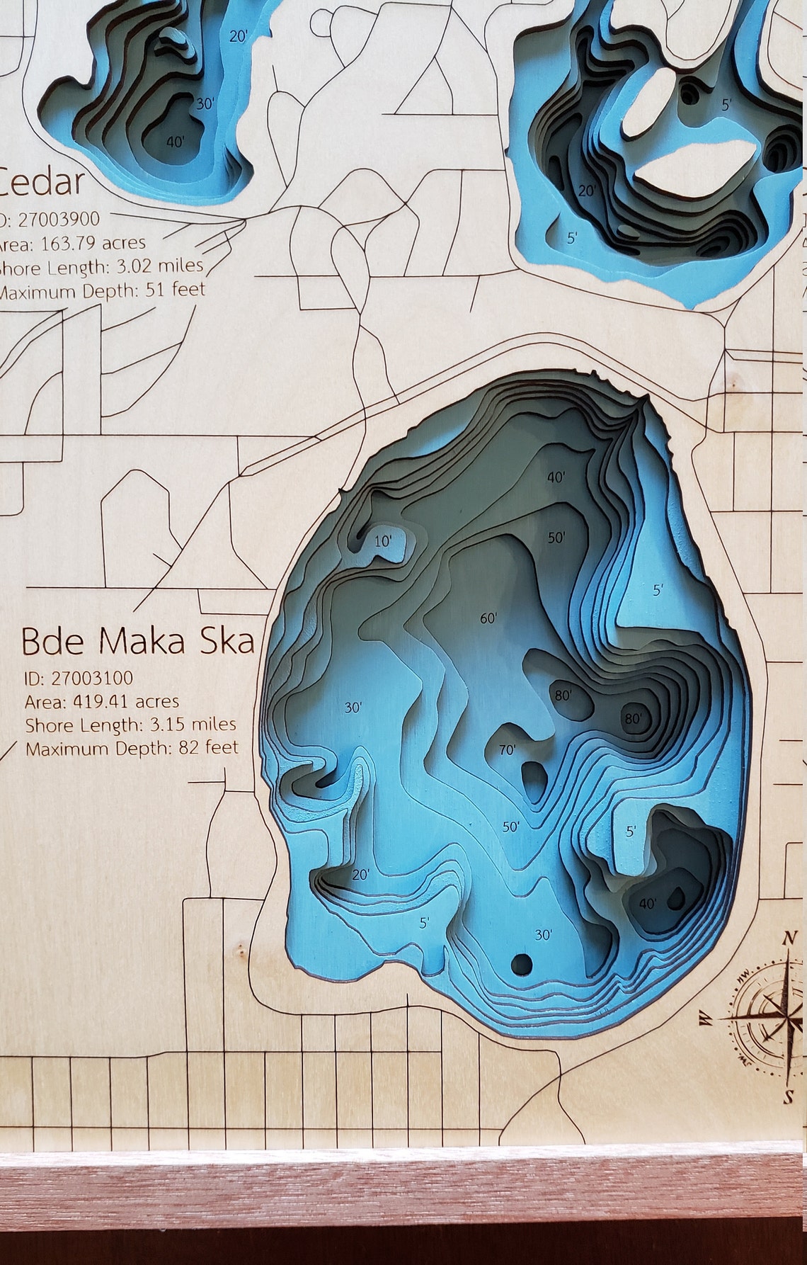 Minneapolis Chain of Lakes Baltic Birch Bathymetric 3d Map - Etsy