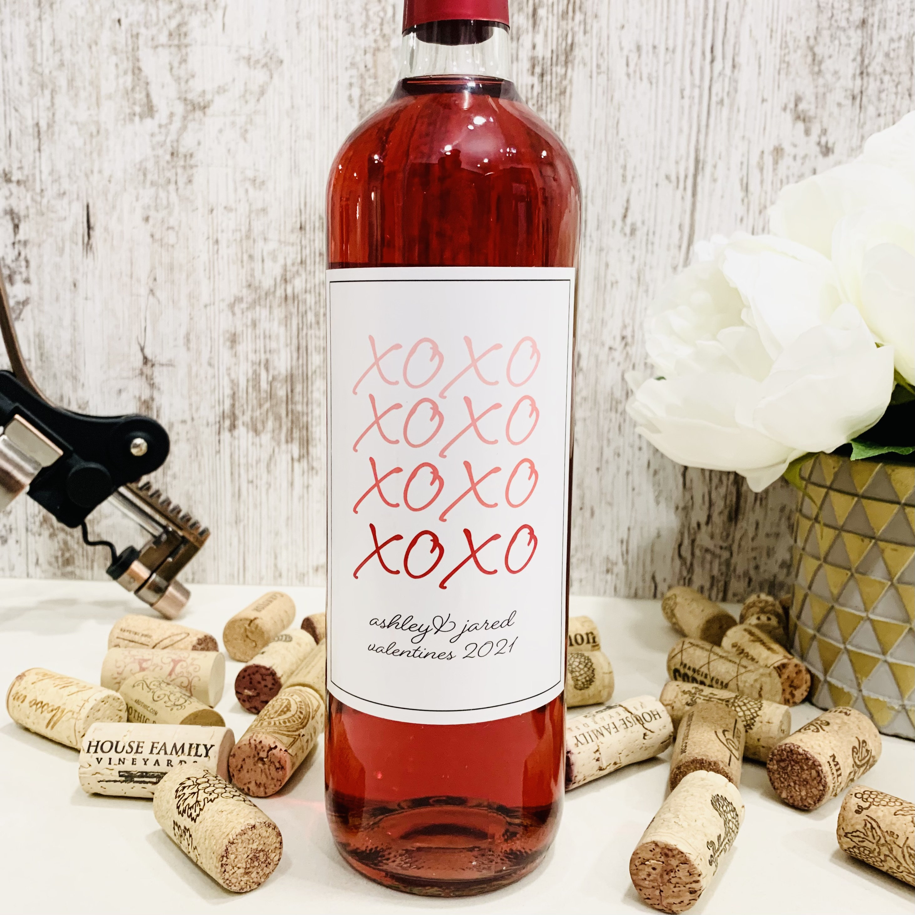 Custom Wine Bottle Label XOXO water Resistant Wine - Etsy UK
