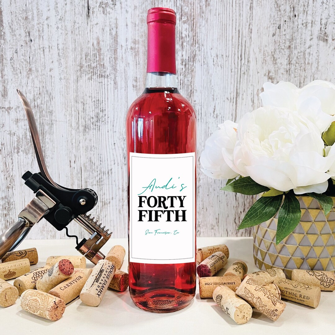 Custom Wine Bottle Label 45th Birthday water Resistant Champagne Label ...