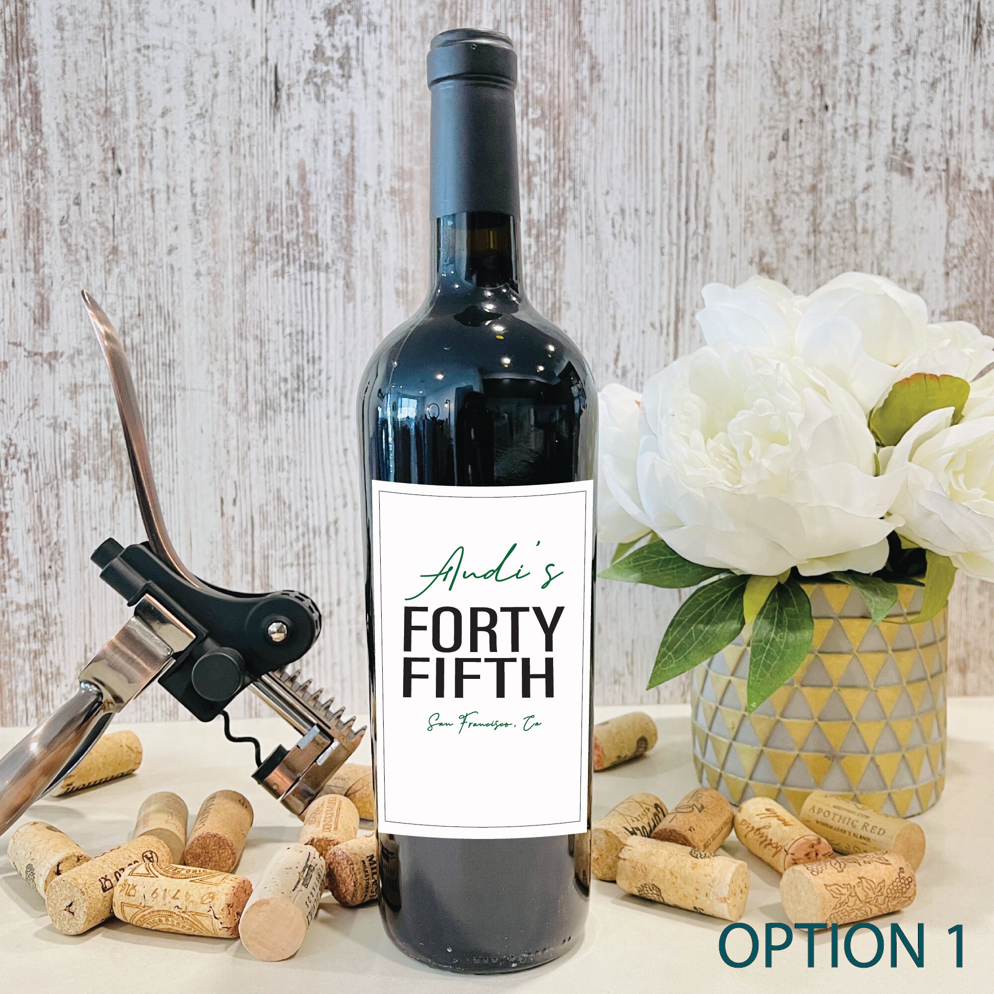 Custom Wine Bottle Label 45th Birthday water Resistant Champagne Label ...