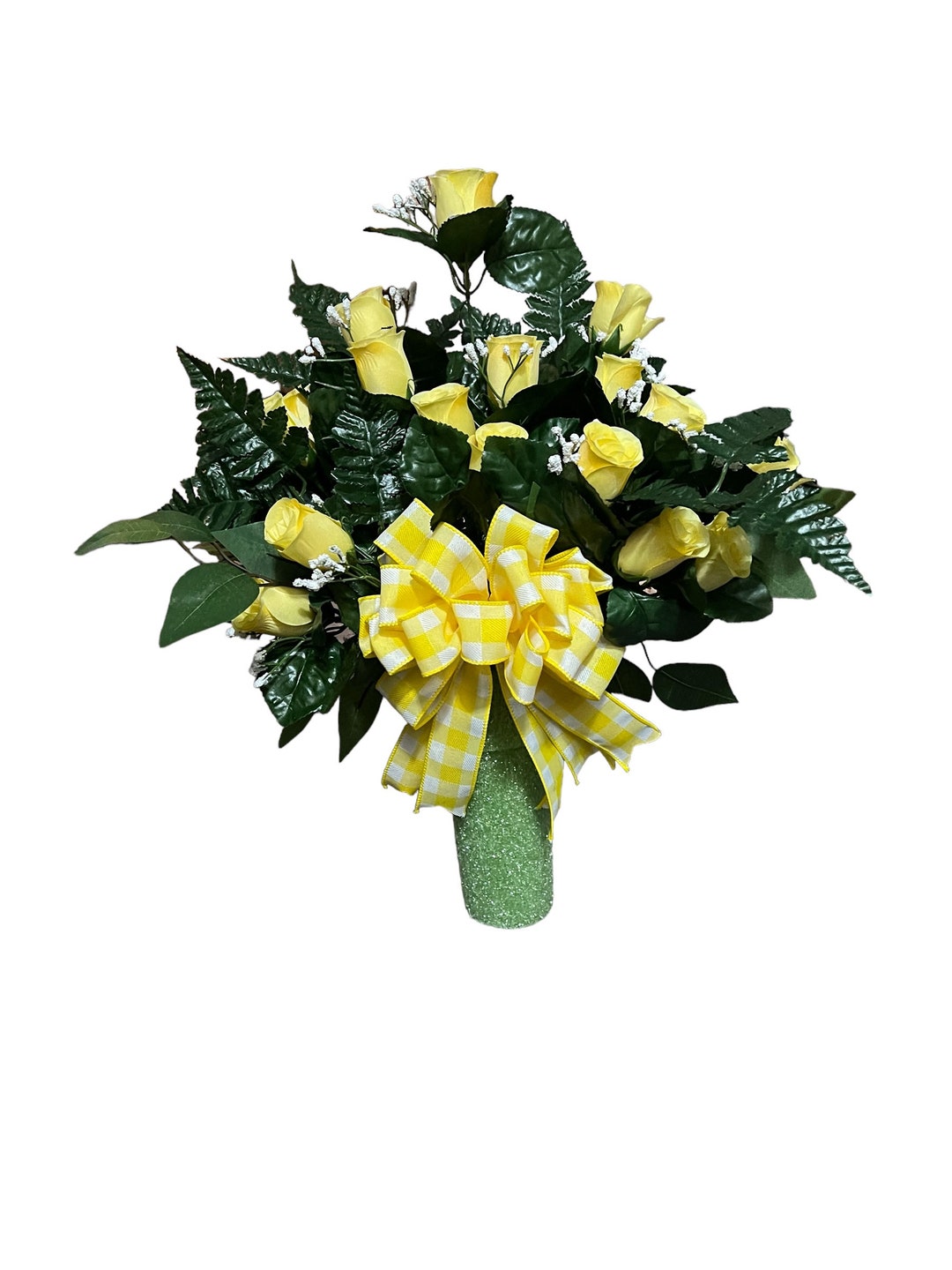 Yellow Roses Cemetery Flowers – Graveside Vase Arrangement – Funeral ...