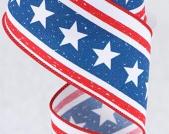 Red White Blue Patriotic Vertical Stars Stripes Wired Ribbon by the ...