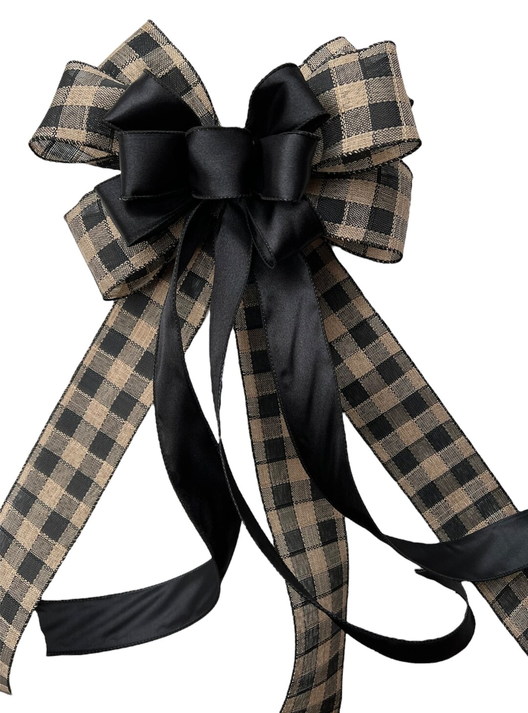 Tan Black Plaid Check Bow for Wreath Lantern Basket Gift Swag Floral ...