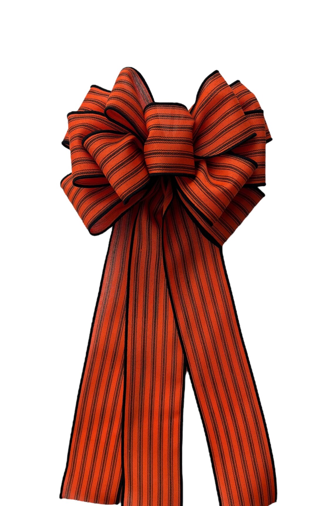 Orange Black Ticking Stripe Bow for Wreath Lantern Front Door ...