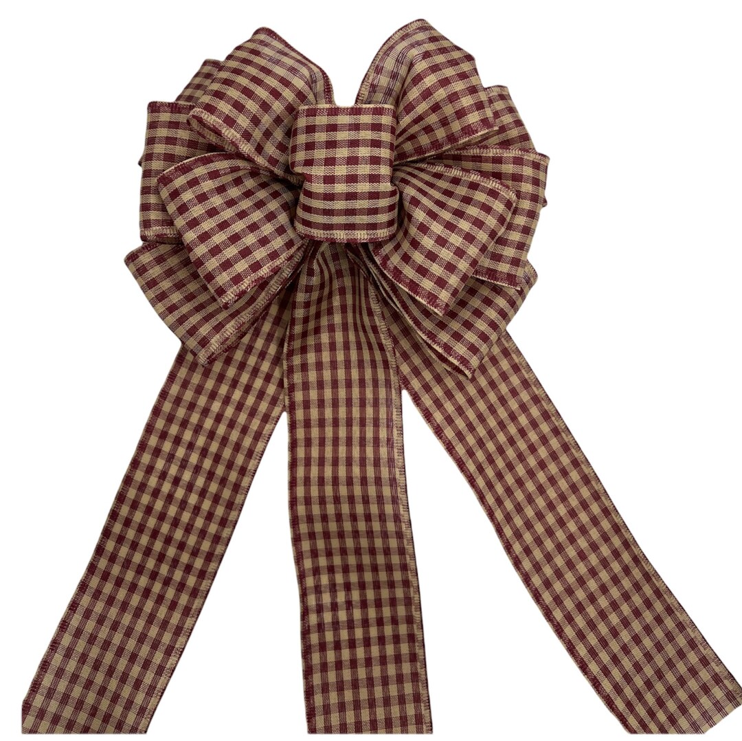 Primitive Burgundy/tan Bow for Wreath, Floral Arrangement, Lantern, Add ...