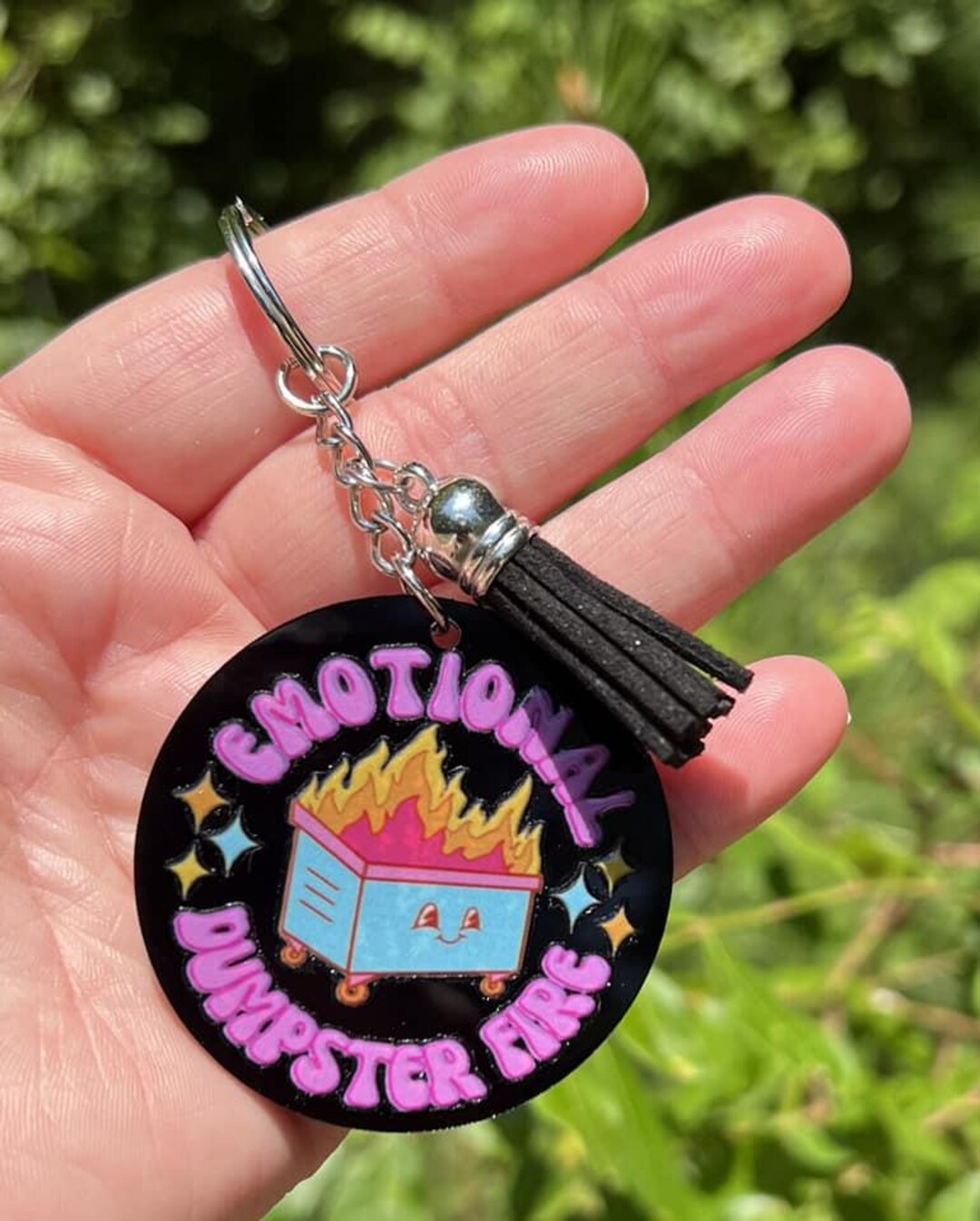 Emotional Dumpster Fire Keychain, Cute Keychain, Keychain With Tassel ...