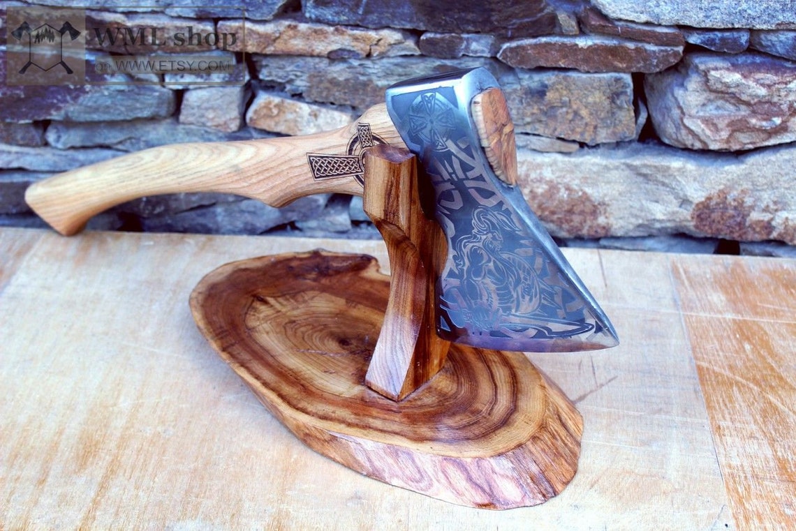 Wooden stand axe holder. Stand for a weapon or forged battle | Etsy