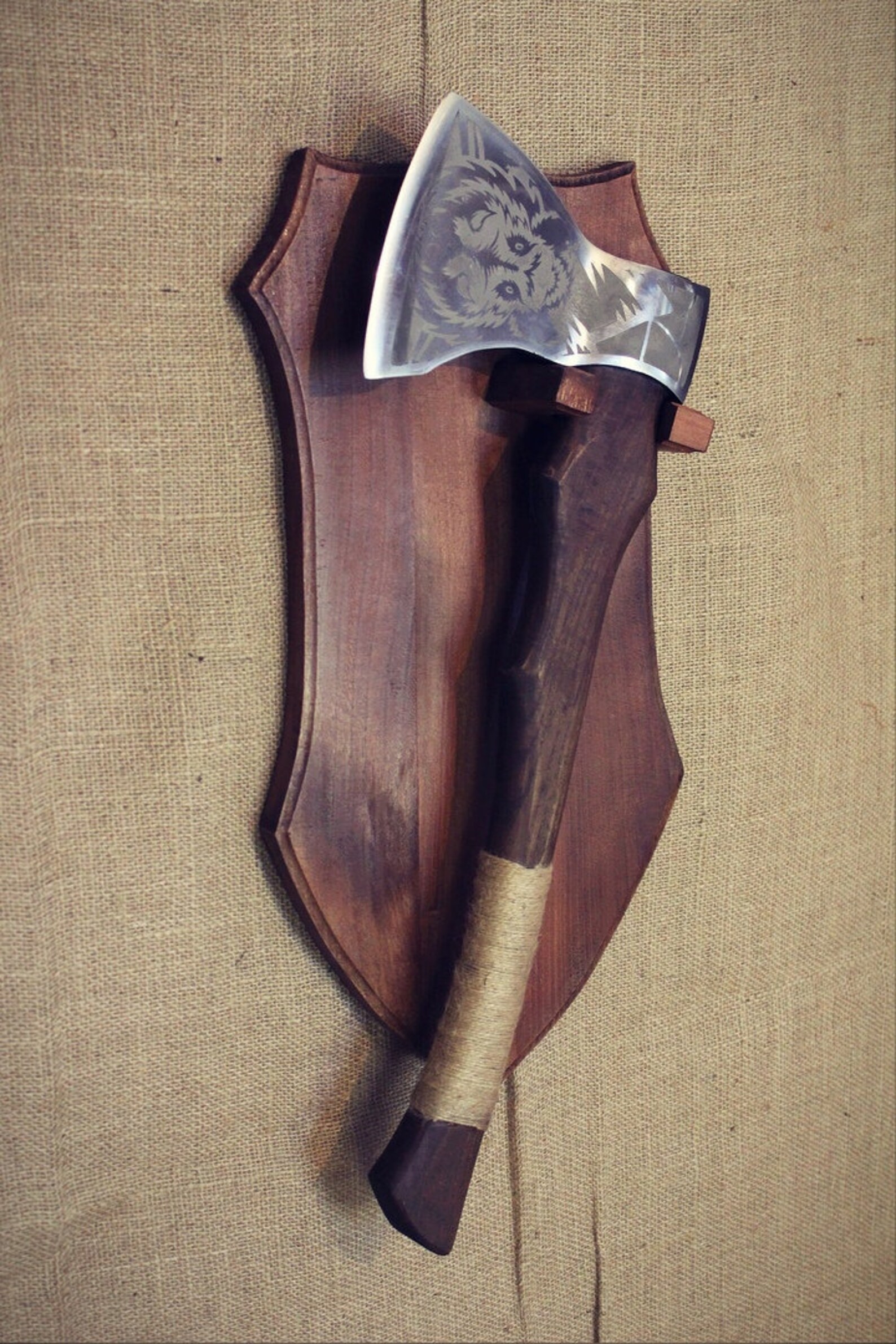 Wooden holder of the axe. Wall mount holder for a weapon or | Etsy