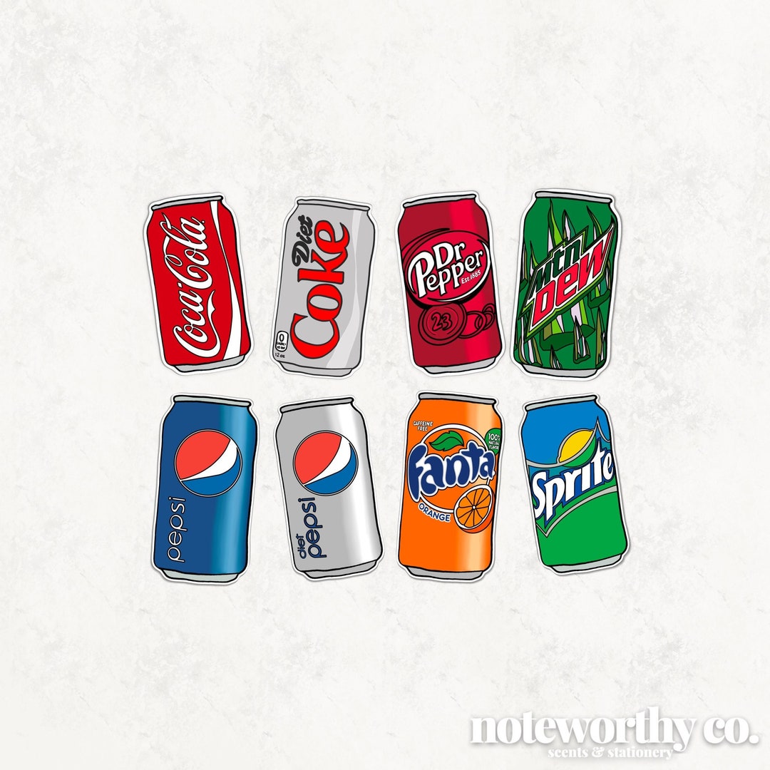 Cute Canned Soda, Soft Drink, Pop Stickers Set Waterproof, Water ...