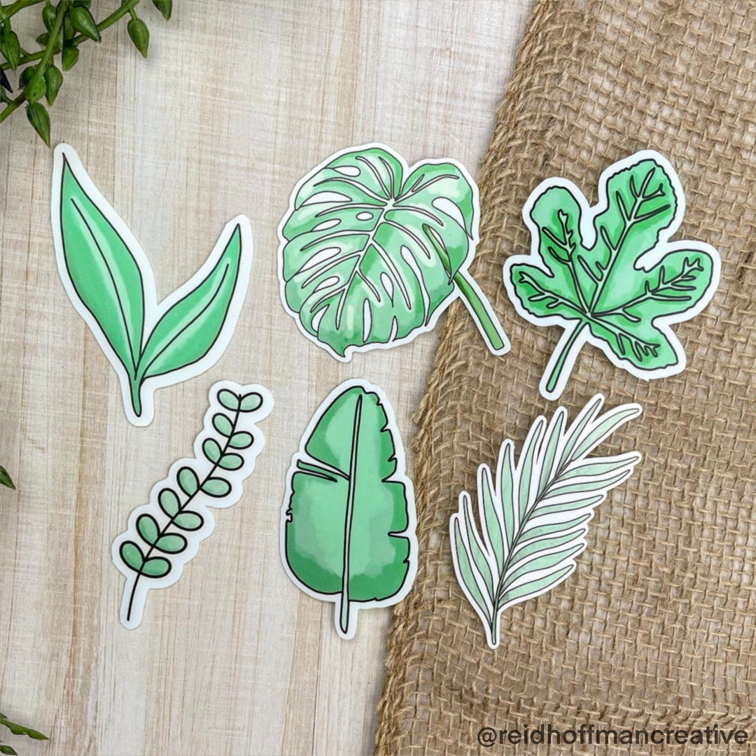Green Plant Leaf Leaves Stem Die Cut Stickers: Water Bottle, Planner ...