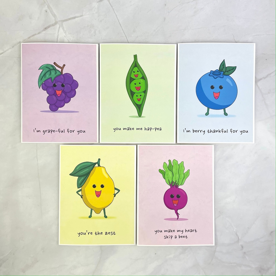 Fruit Vegetable Pun Greeting Cards Thank You Birthday - Etsy