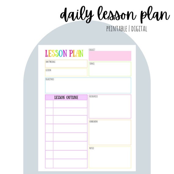 Daily Lesson Planner Printable Lesson Plan Digital Lesson - Etsy
