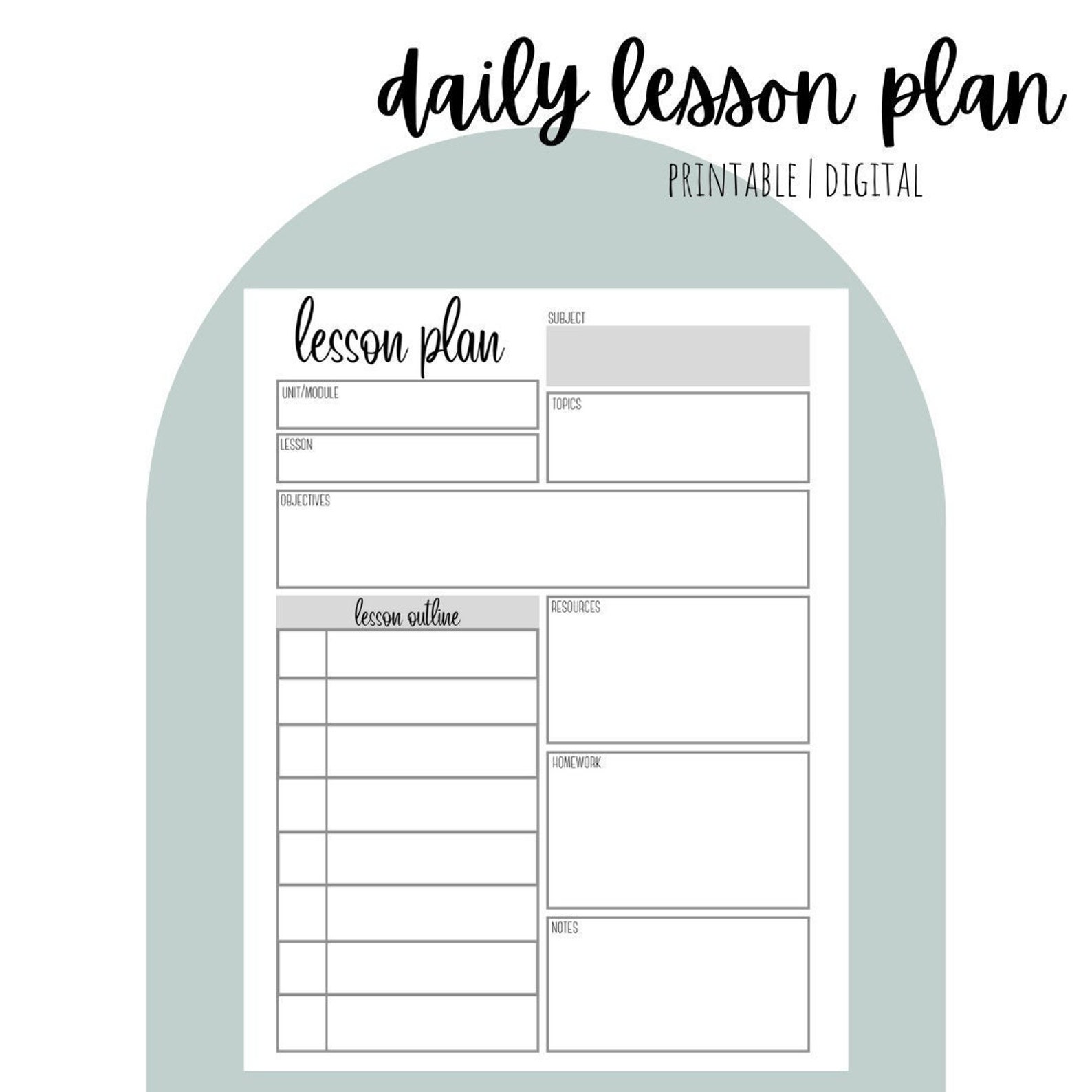 Daily Lesson Planner Printable Lesson Plan Digital Lesson - Etsy