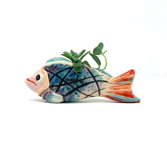 Cute Ceramic Mini Fish Plant Pot for Succulents Multicolor | Etsy