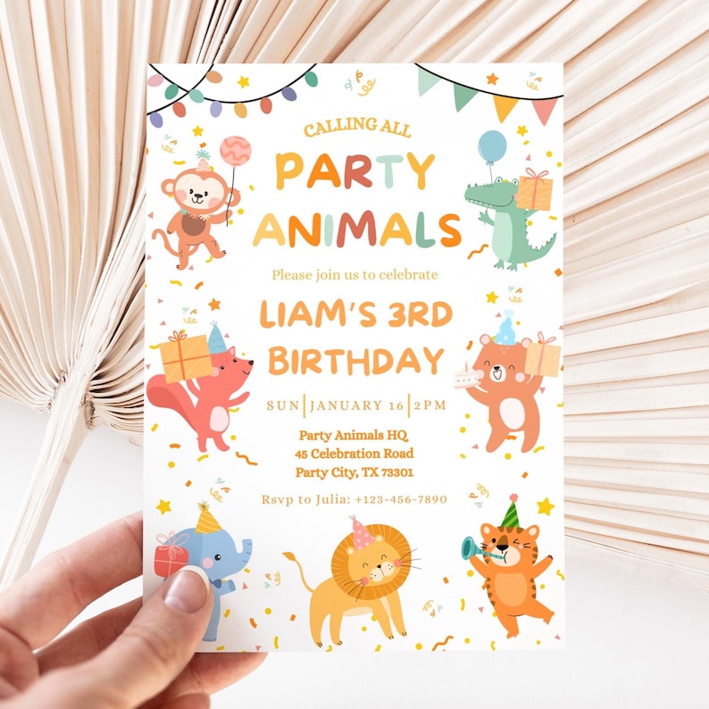 Party Animals Birthday Invitation, Animal Kids Birthday Invite, Party ...