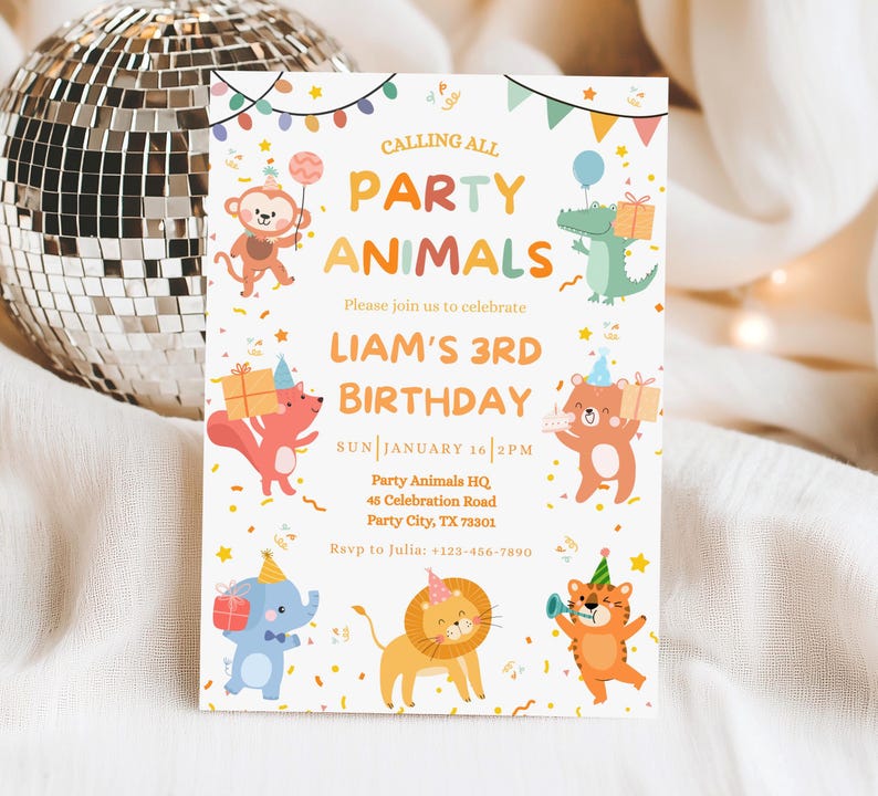 Party Animals Birthday Invitation, Animal Kids Birthday Invite, Party ...