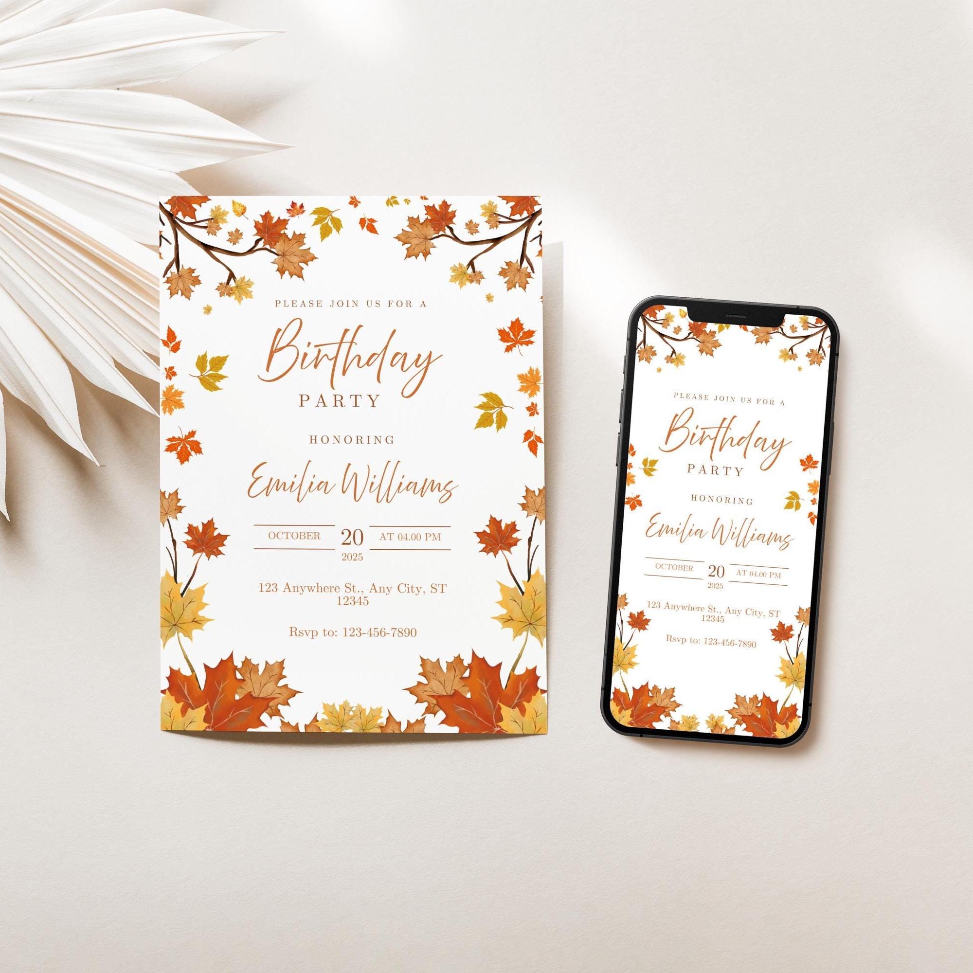 Fall Birthday Invitation, Autumn Birthday Party Invite, Rustic Editable ...