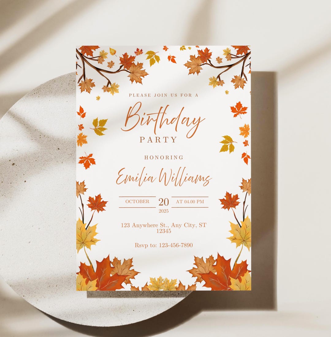 Fall Birthday Invitation, Autumn Birthday Party Invite, Rustic Editable ...