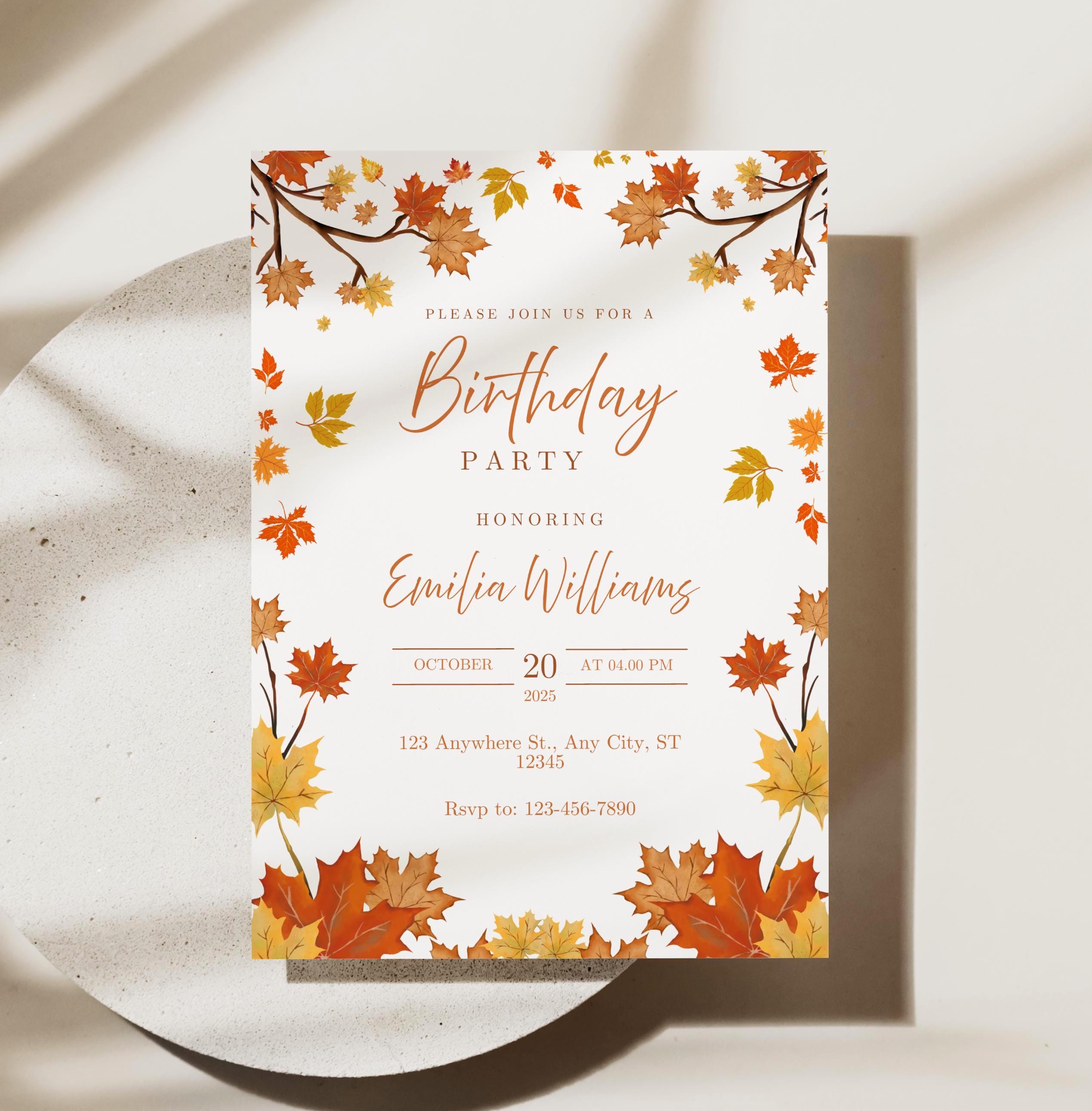 Fall Birthday Invitation, Autumn Birthday Party Invite, Rustic Editable ...