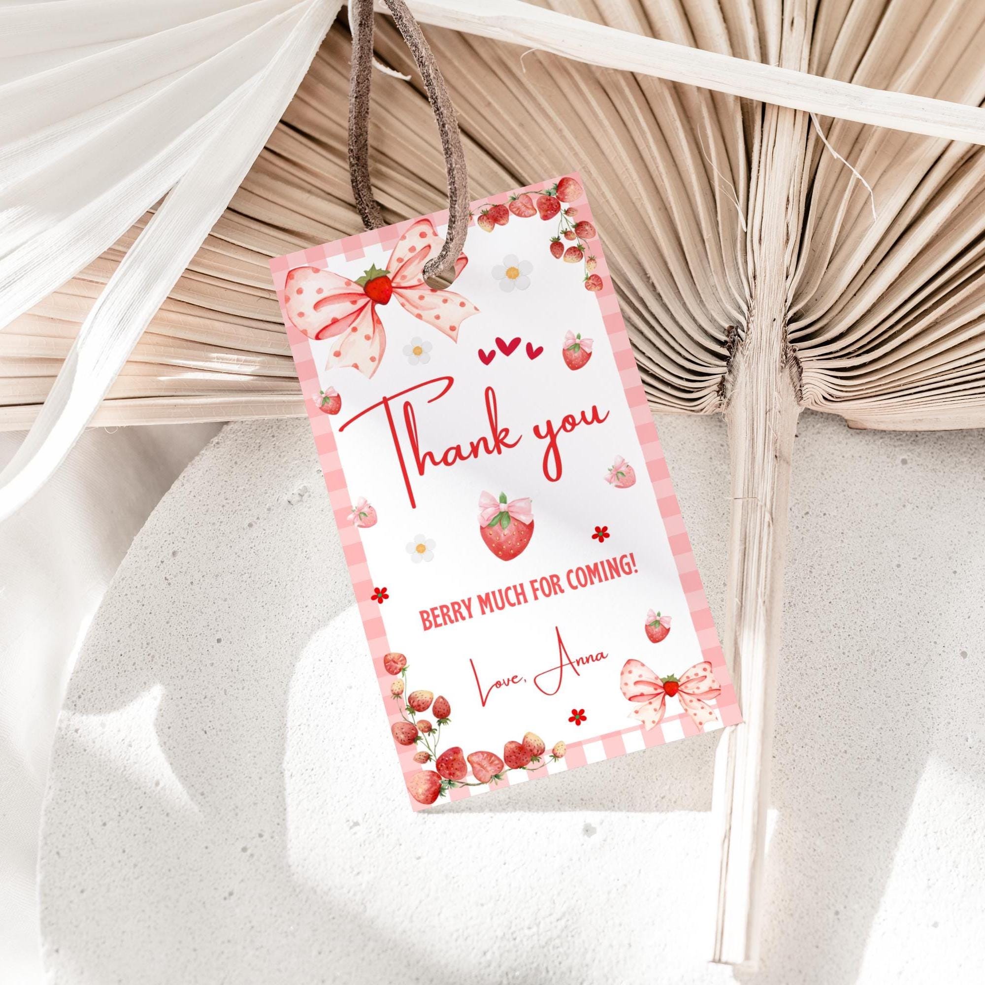 Berry First Birthday Thank You Tag, Editable Strawberry Favor Tag ...