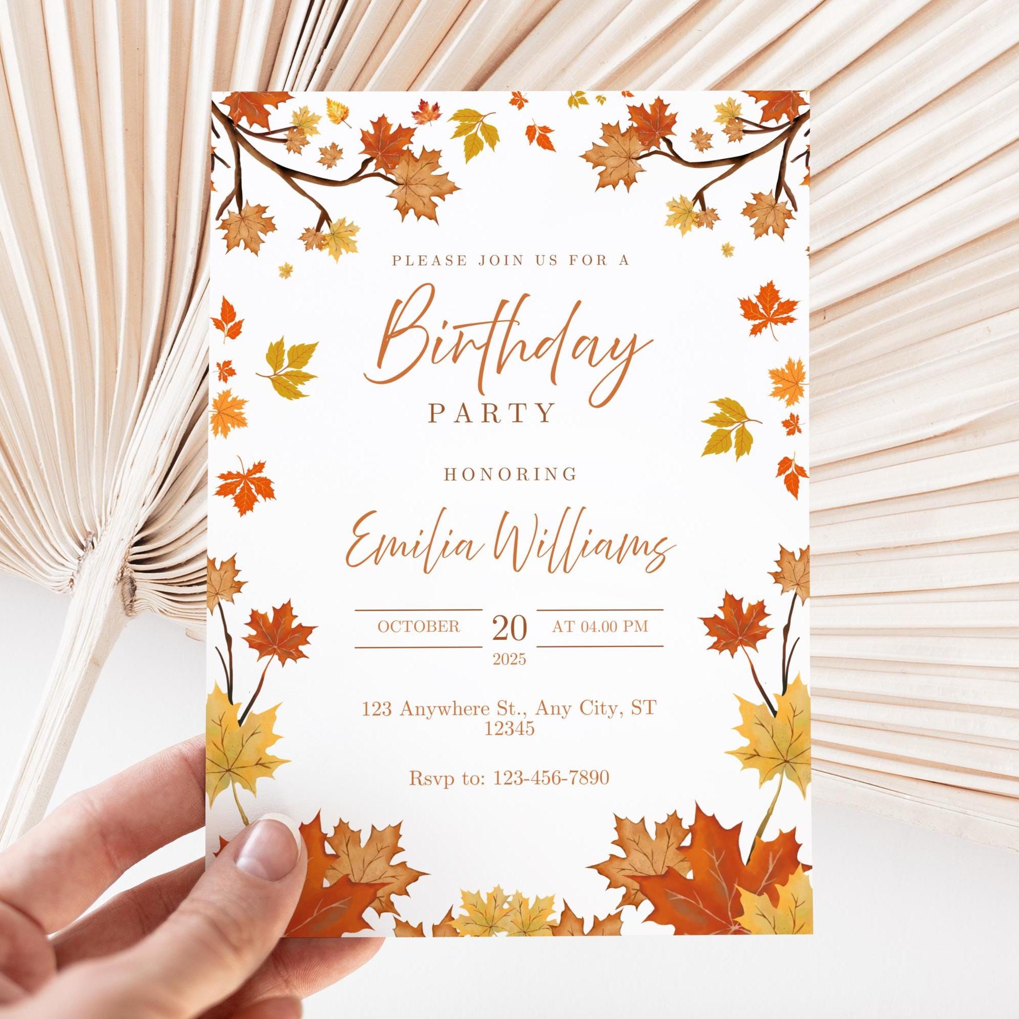 Fall Birthday Invitation, Autumn Birthday Party Invite, Rustic Editable ...