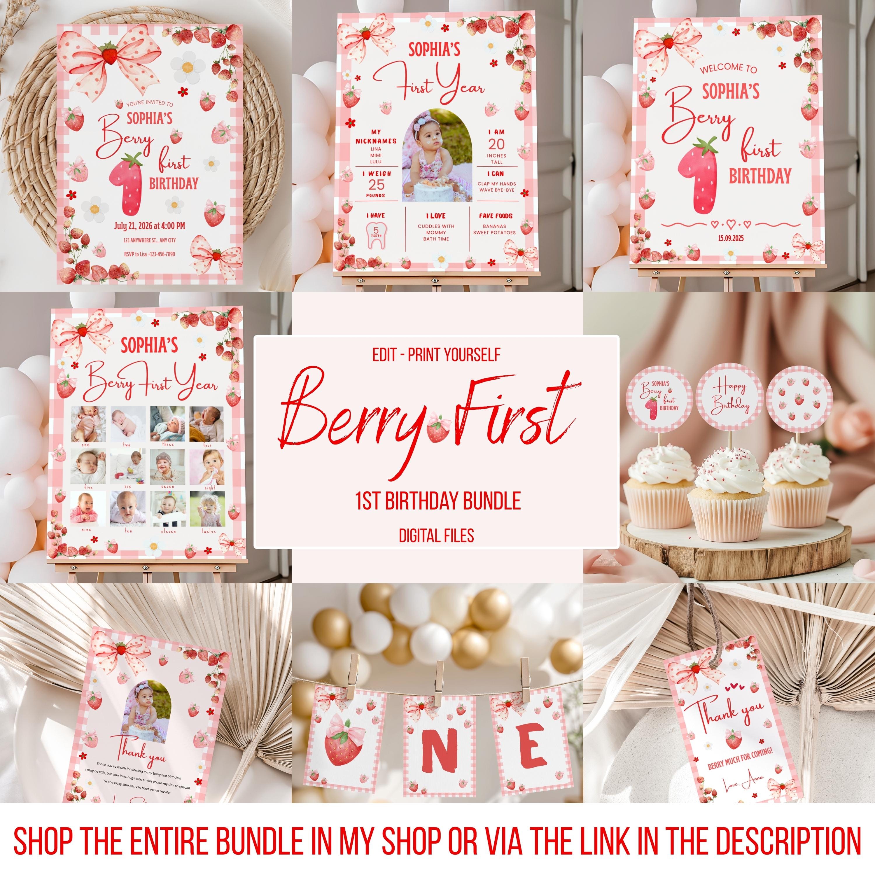 Berry First Birthday Thank You Tag, Editable Strawberry Favor Tag ...