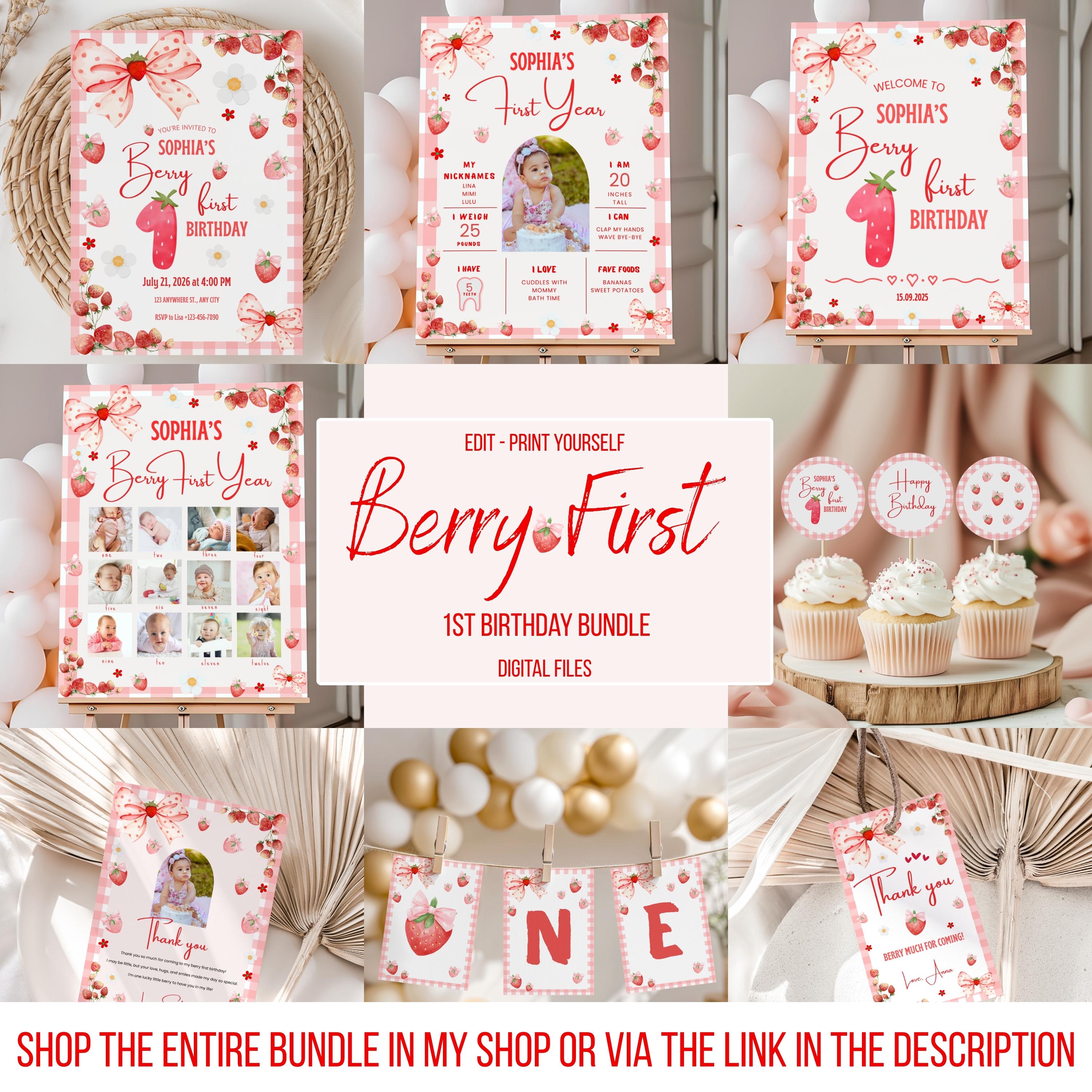 Berry First Birthday Welcome Sign, Strawberry Party Welcome Poster ...