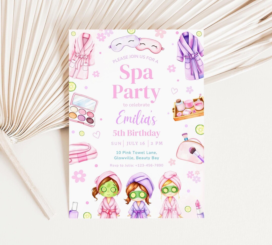 Spa Birthday Invitation, Spa Party Invitation, Girls Spa Birthday ...