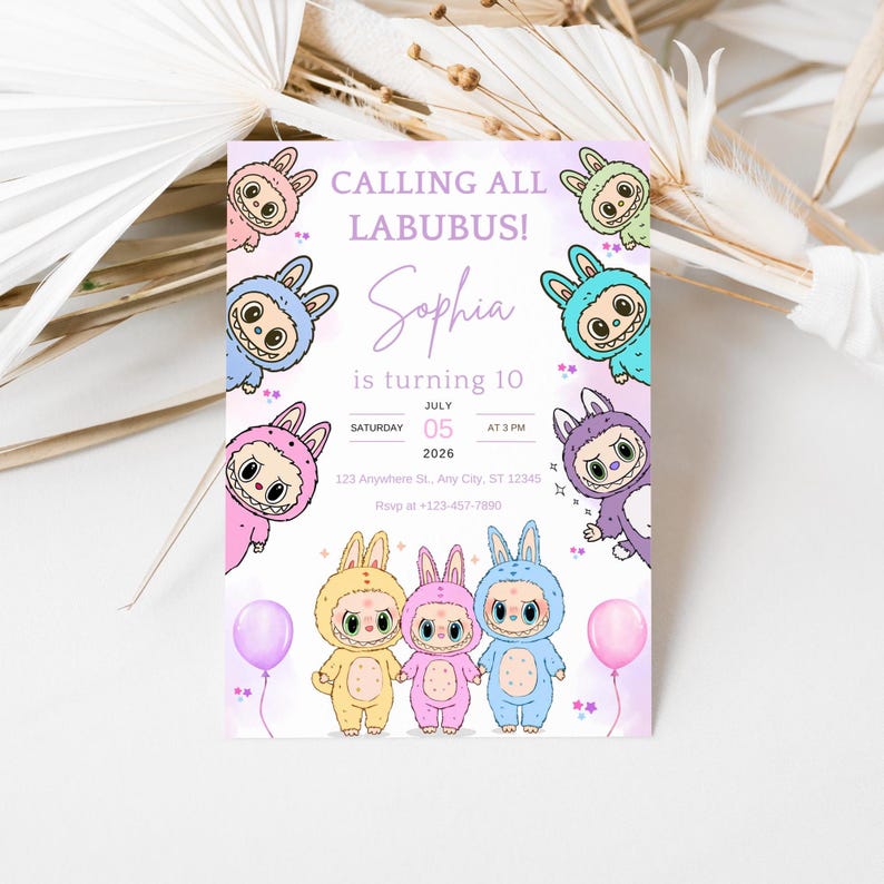 Labubu Birthday Invitation | Editable Labubu Party Template | Monster ...