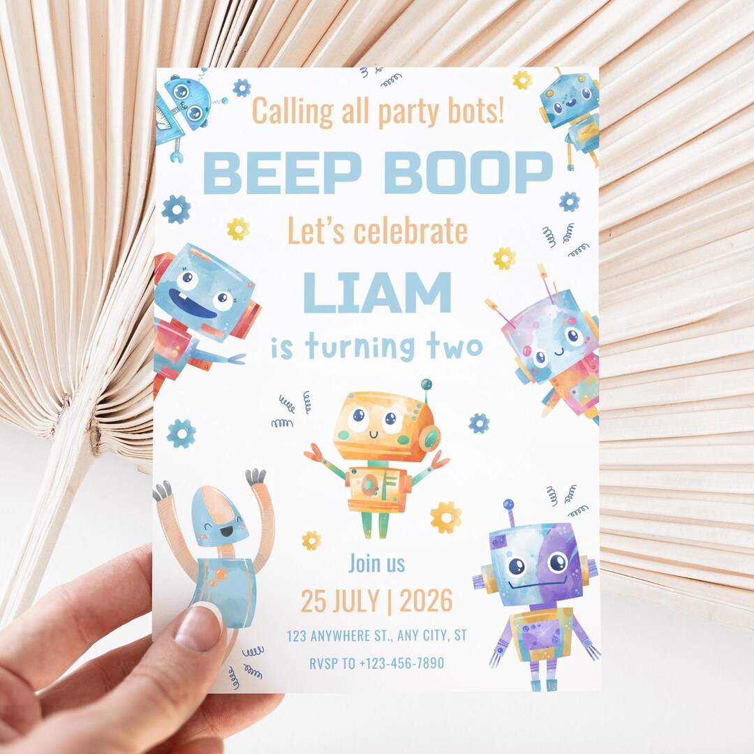 Robot Birthday Invitation Boy | Editable Robot Party Invite | Kids ...