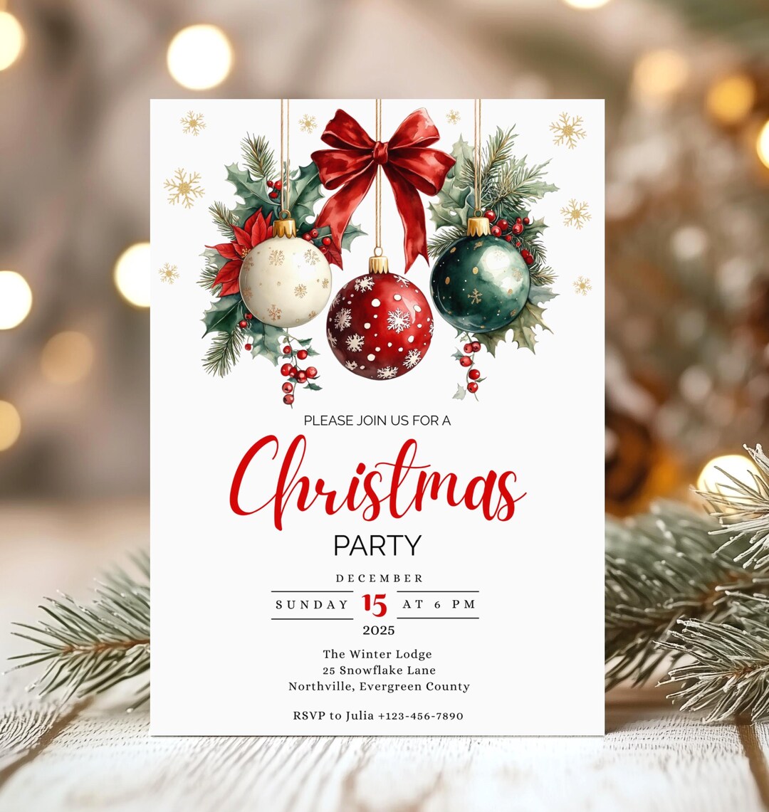 Christmas Party Invitation, Retro Christmas Dinner Invite, Editable ...