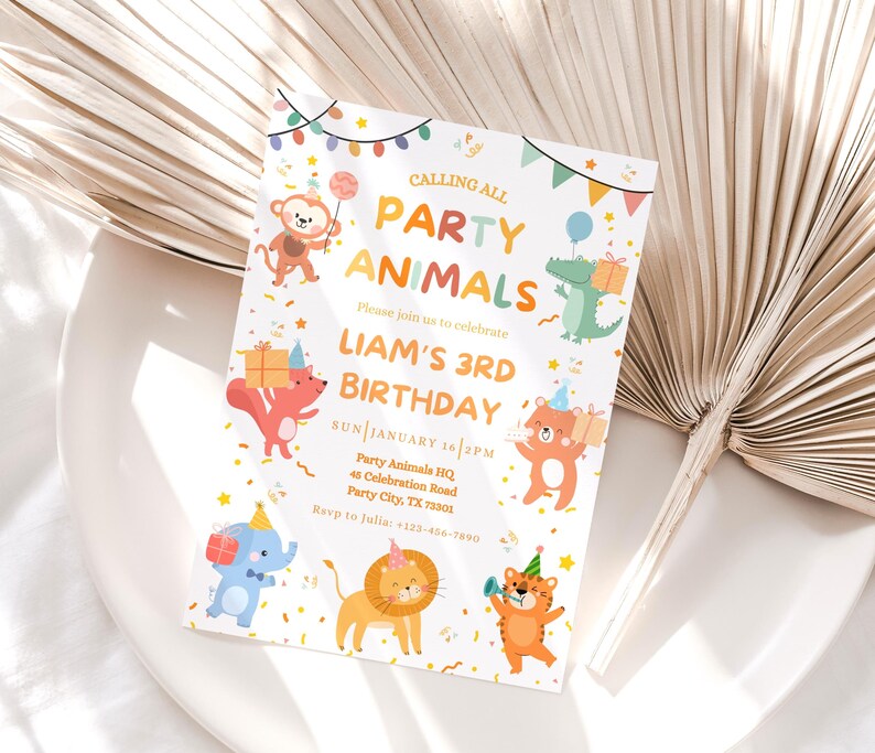 Party Animals Birthday Invitation, Animal Kids Birthday Invite, Party ...