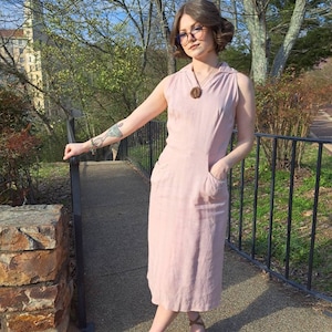1940's Pale Pink Pocket Dress/pastel Cotton Material/back Zip Closure ...