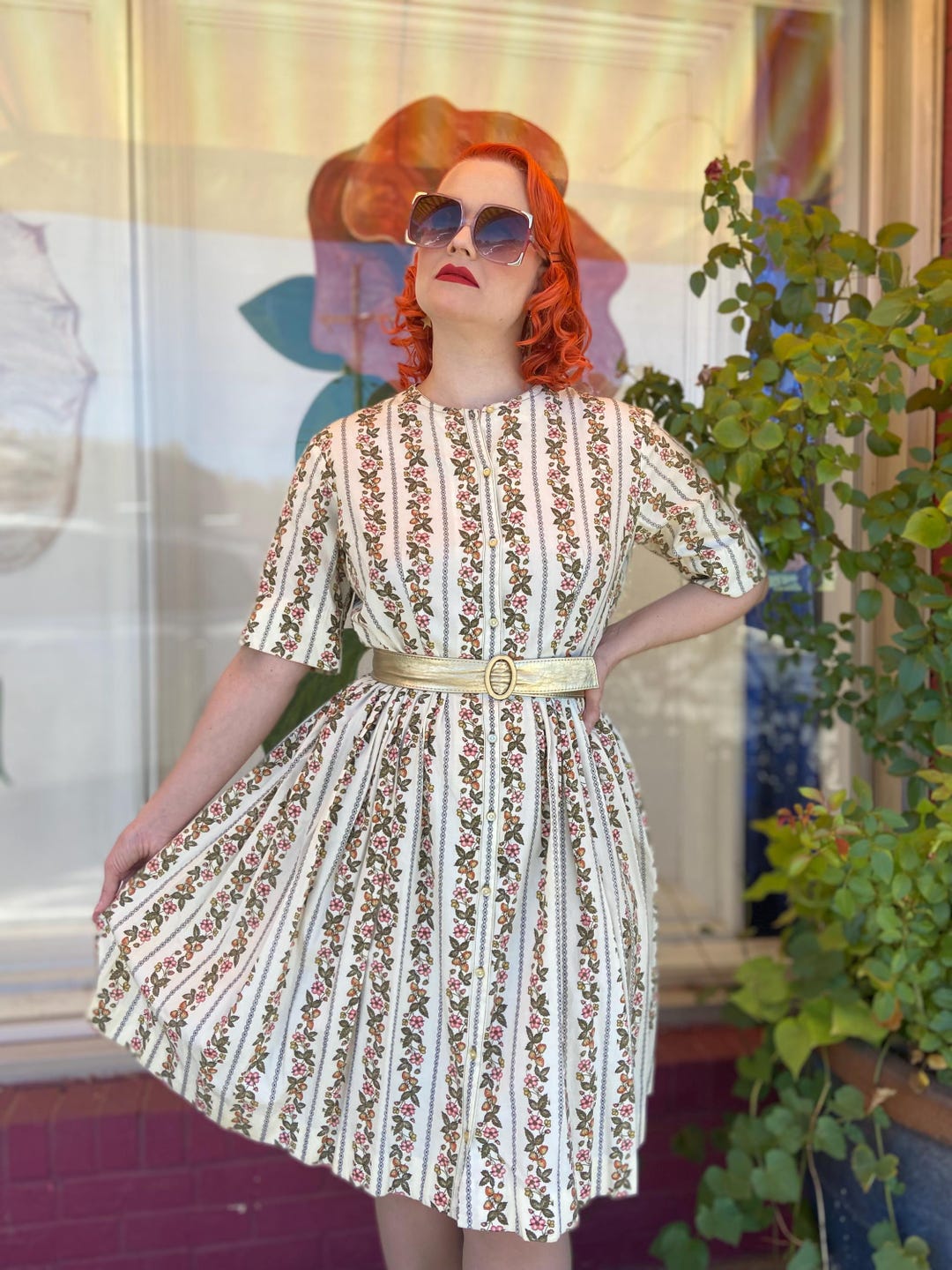 1950s Dee Dee by Decatur Fit & Flare Strawberry Flower Print Dress - Etsy