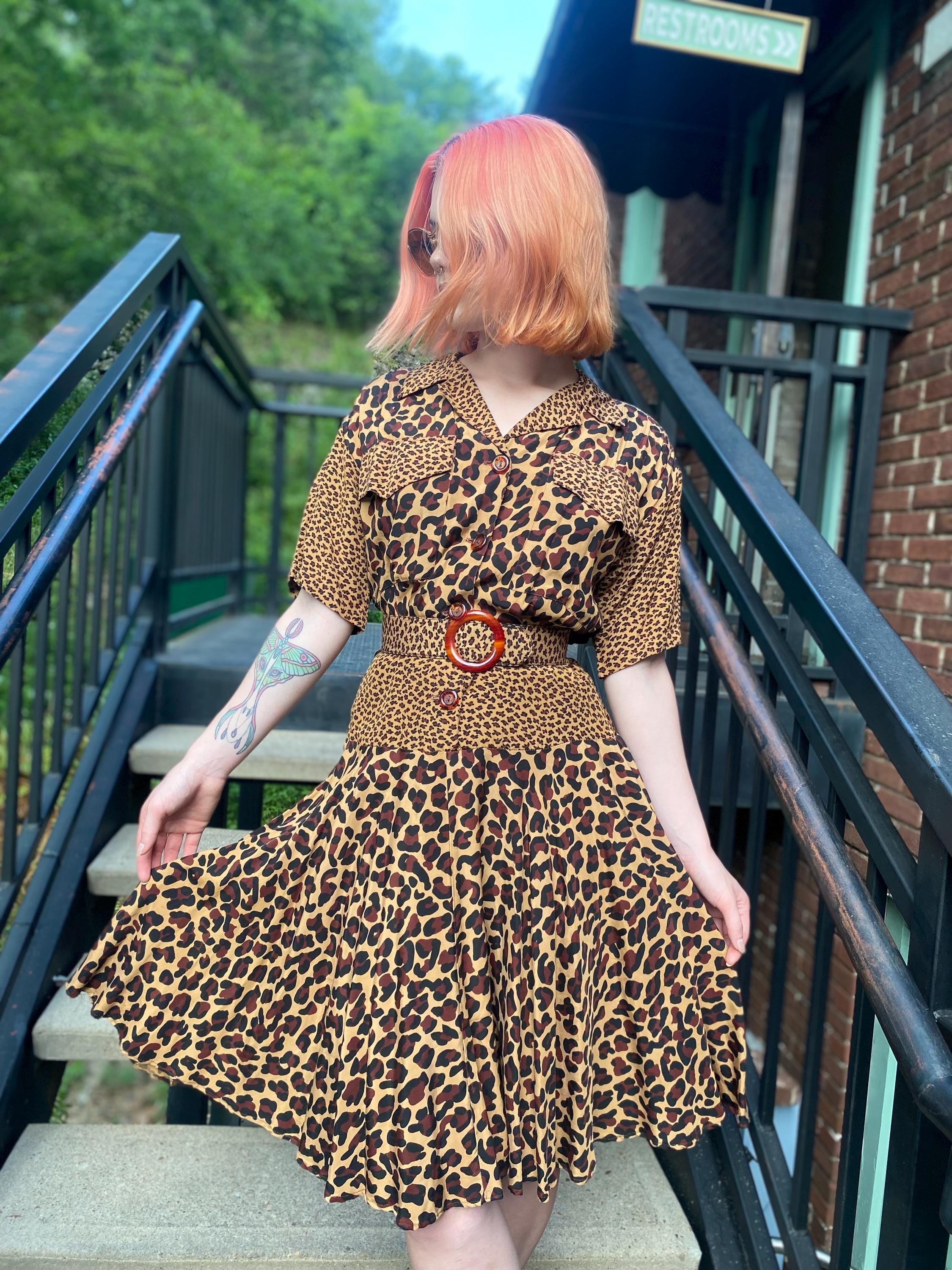 1980s Leopard Print Jungle Appliqué Motif Sue Wong Dress W/ Belt - Etsy
