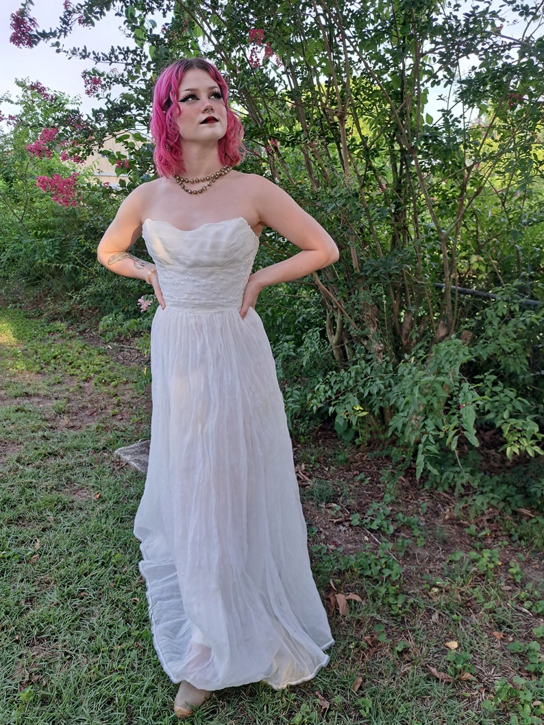 1950's Sheer Strapless Wedding Dress / Vintage Gown / Prom / Formal ...