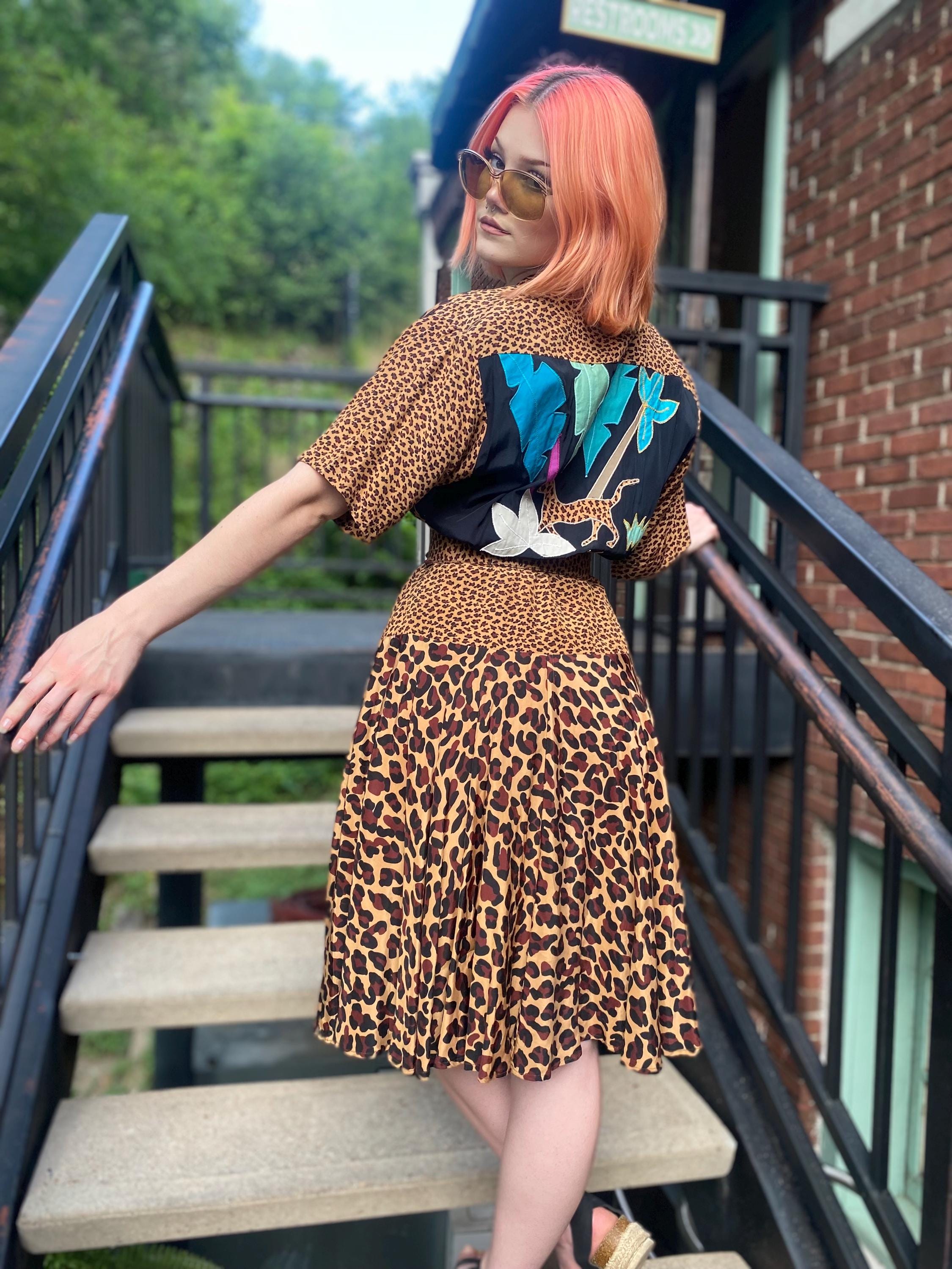 1980s Leopard Print Jungle Appliqué Motif Sue Wong Dress W/ Belt - Etsy