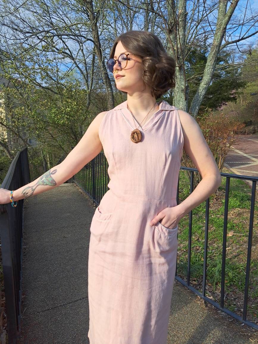 1940's Pale Pink Pocket Dress/pastel Cotton Material/back Zip Closure ...