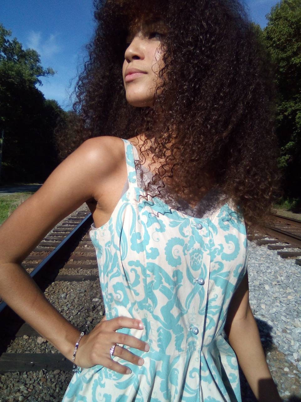 1950's Strap Angel Dress/cherub Design Print/terqoise and Cream Cotton Circle Dress/ Gem Buttons ...