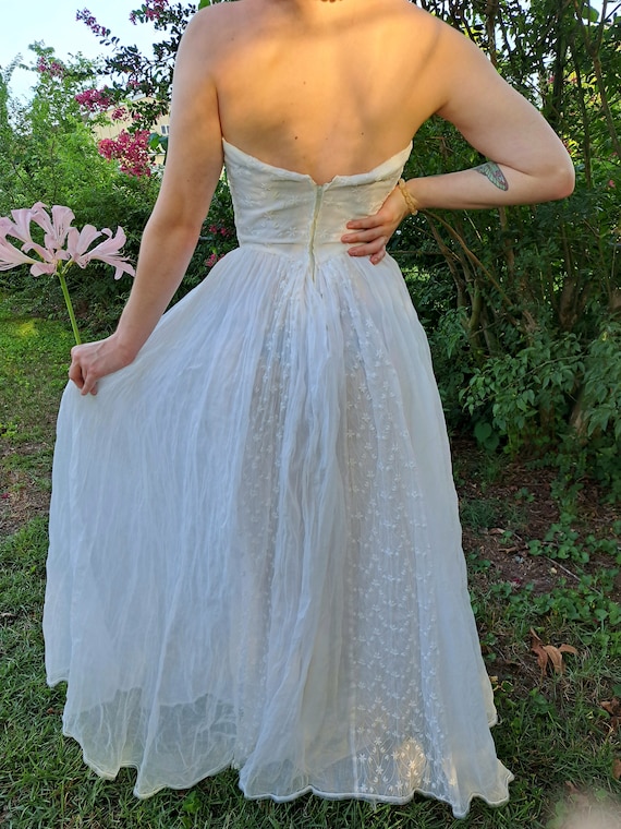 1950's Sheer Strapless Wedding Dress / Vintage Gown /… - Gem