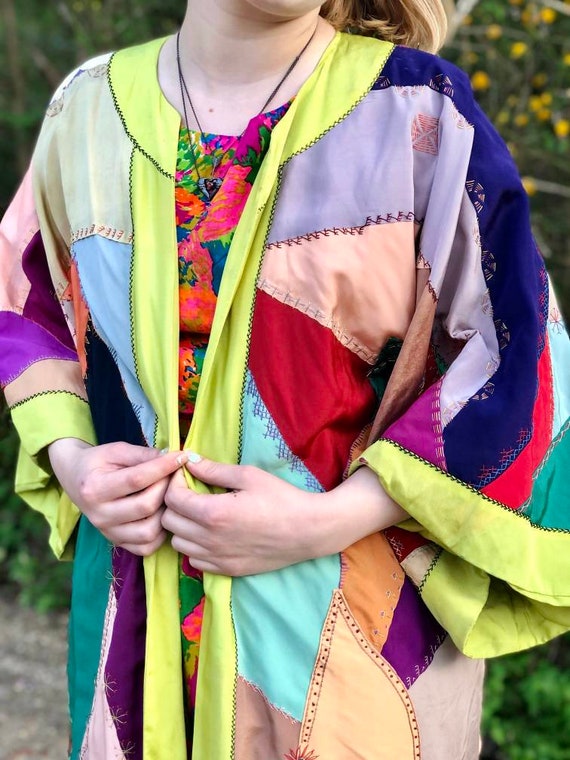 Silk Patchwork Robe with Amazing Detailed Stitch Desi… - Gem