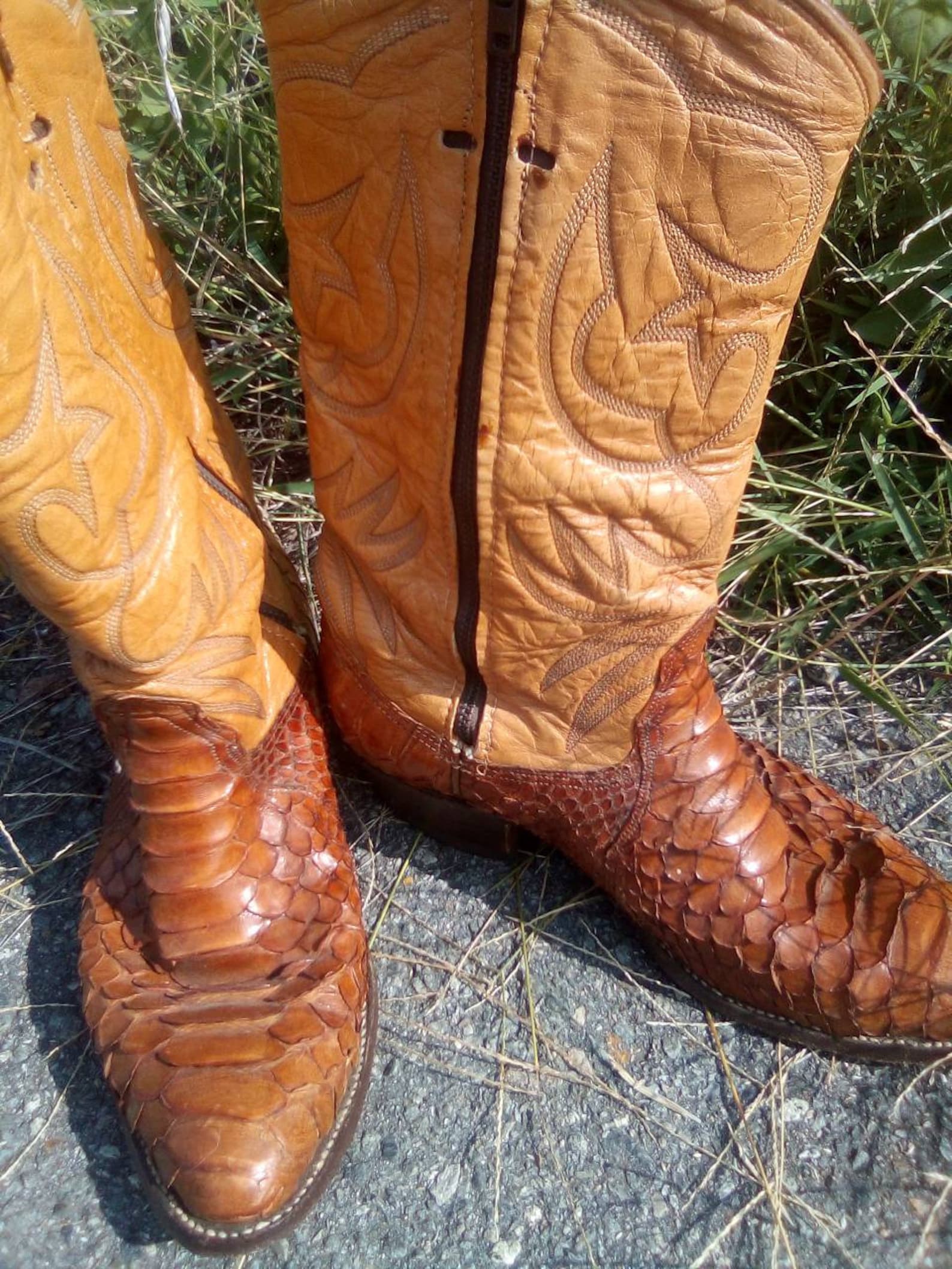 Nocona Texas/ Rare Zip up Snake Boots/ Honey Brown 1970's | Etsy Hong Kong