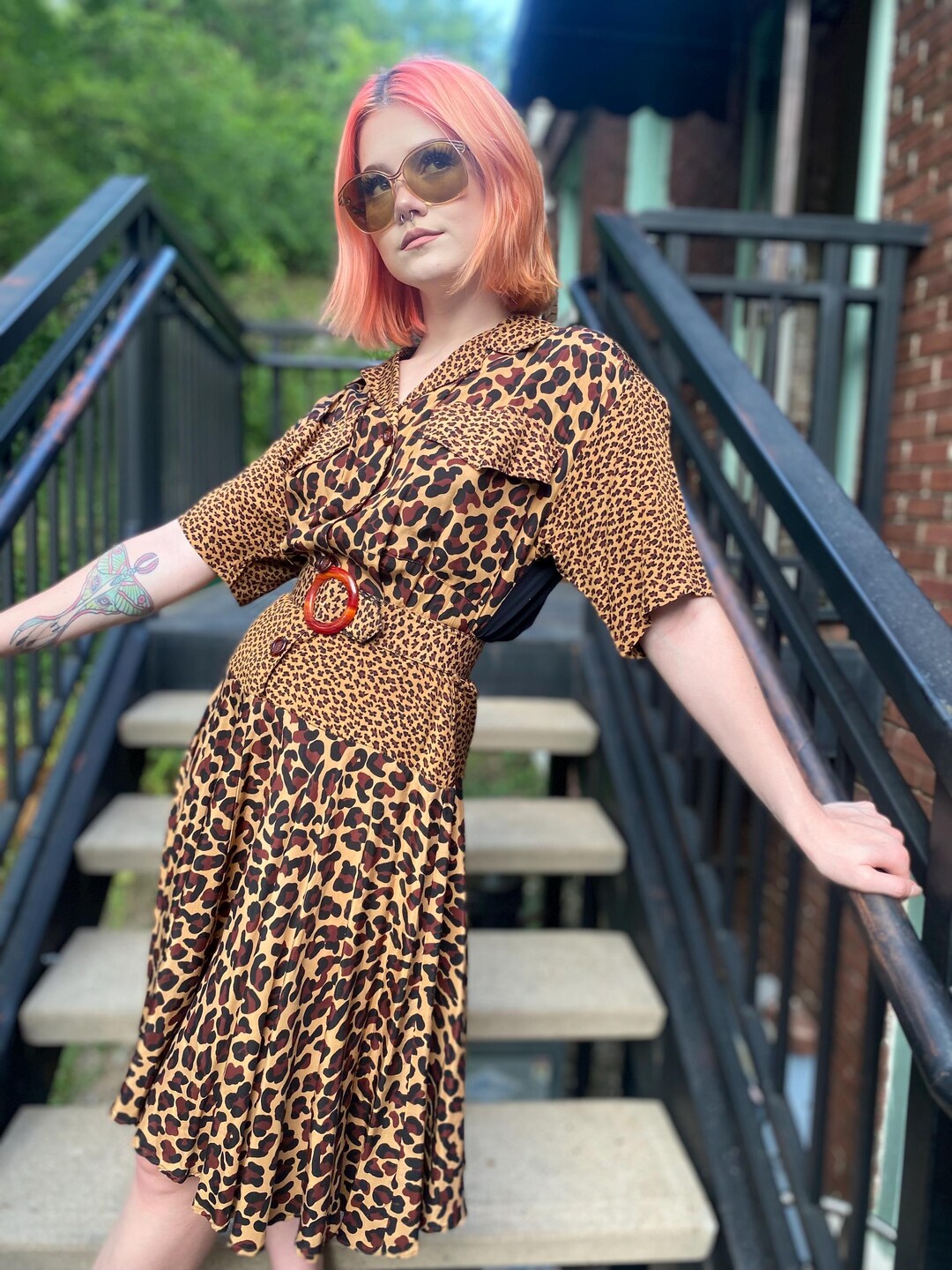 1980s Leopard Print Jungle Appliqué Motif Sue Wong Dress W/ Belt - Etsy