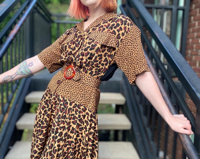 1980s Leopard Print Jungle Appliqué Motif Sue Wong Dress W/ Belt - Etsy