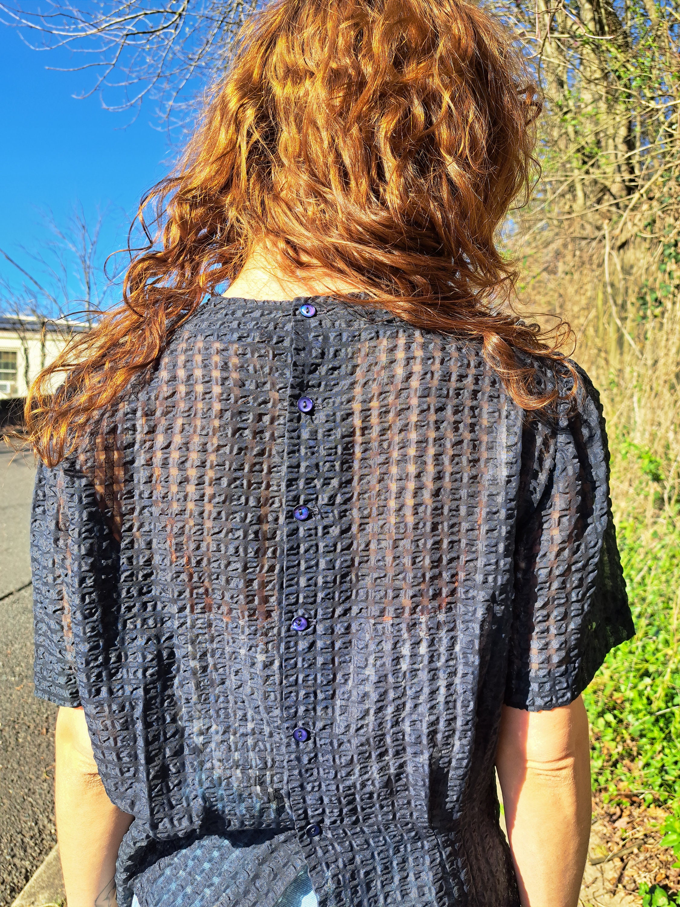 1940's Sheer Navy Blue Blouse/ Back Button Down Closure/decoative ...