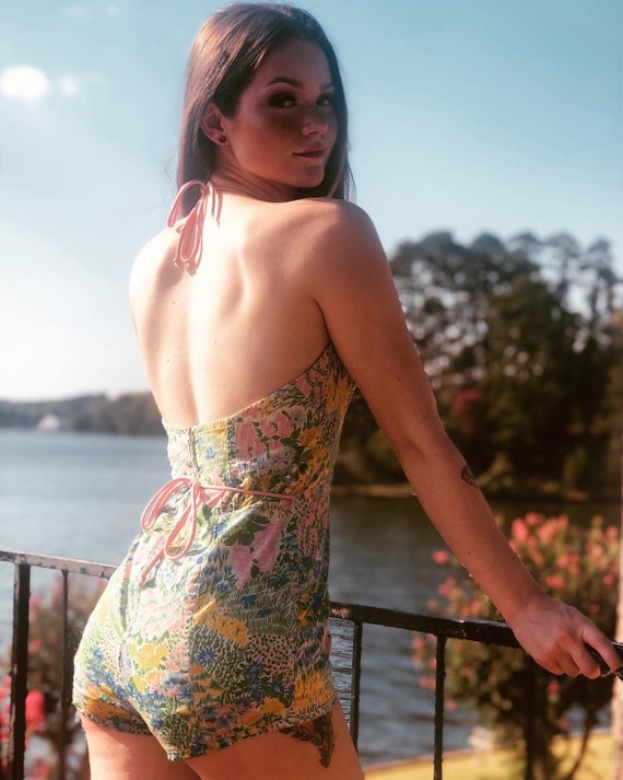 Flower Print 1950s Pinup Swimsuit Playsuit Romper Gem