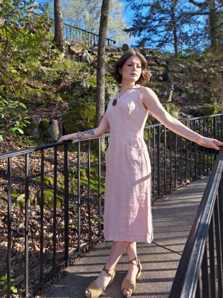 1940's Pale Pink Pocket Dress/pastel Cotton Material/back Zip Closure ...