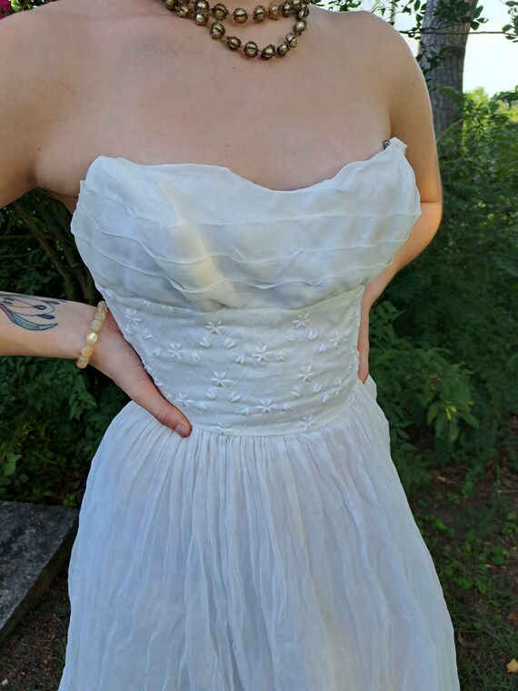 1950's Sheer Strapless Wedding Dress / Vintage Gown /… - Gem