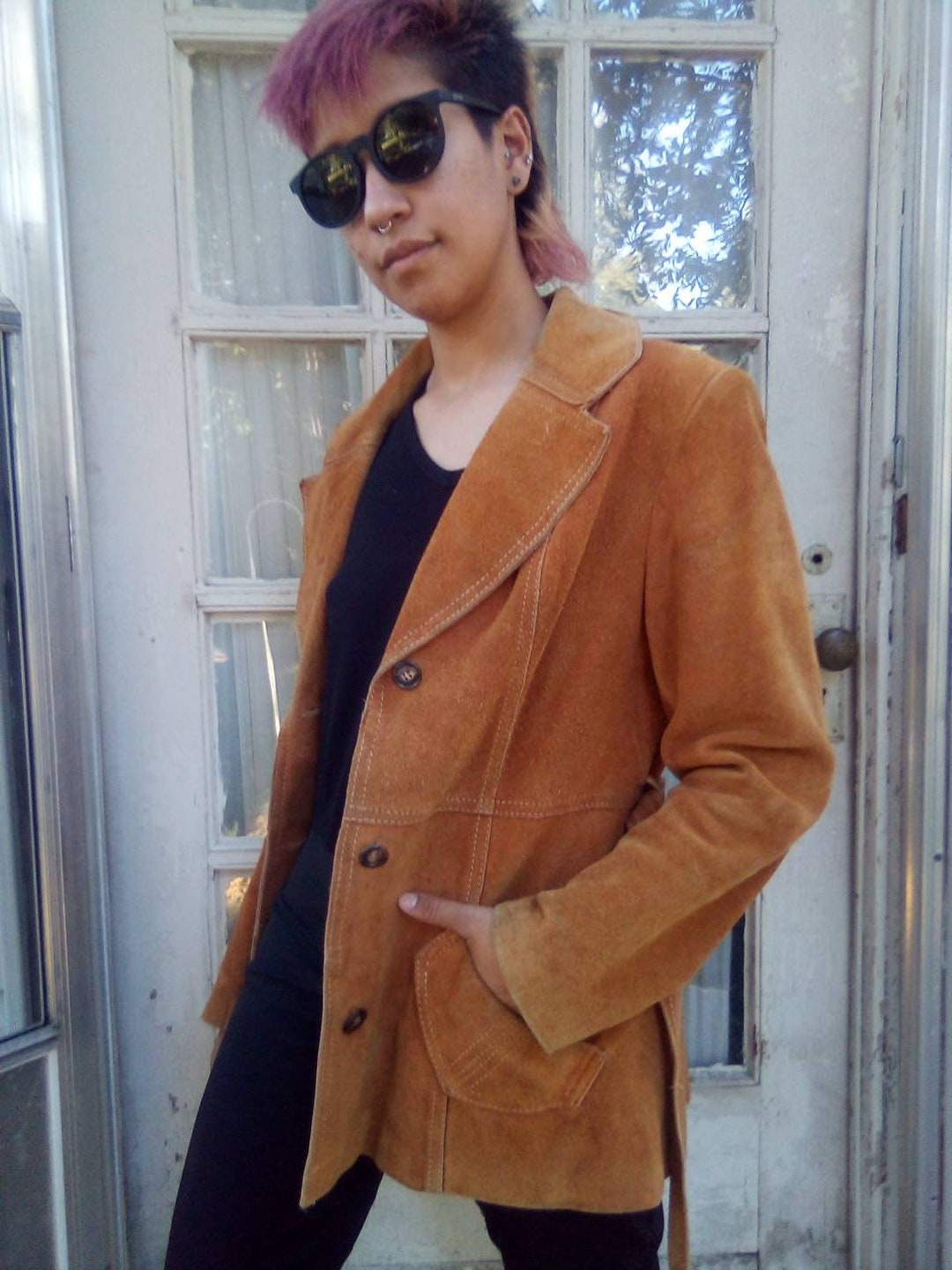 Soft Suede / Leather Jacket With Slanted Pockets and Matching - Etsy