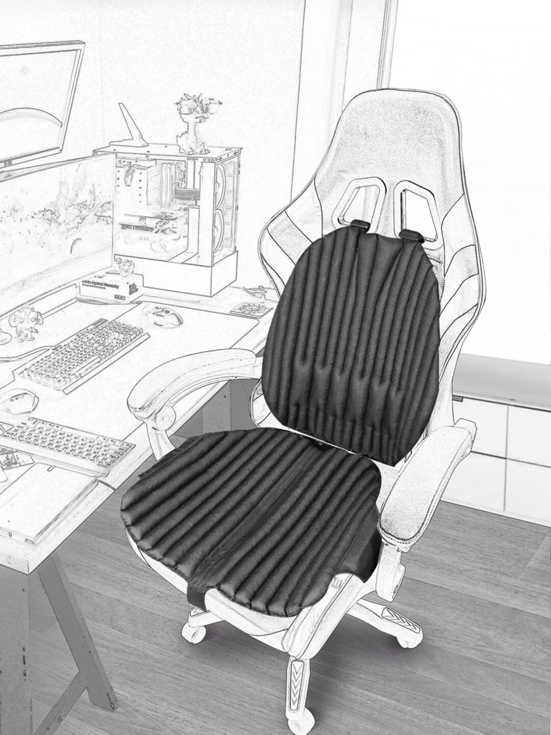 Back Support Seat Cushion Set, Gaming Chair Cover, Posture Seat Cushion ...